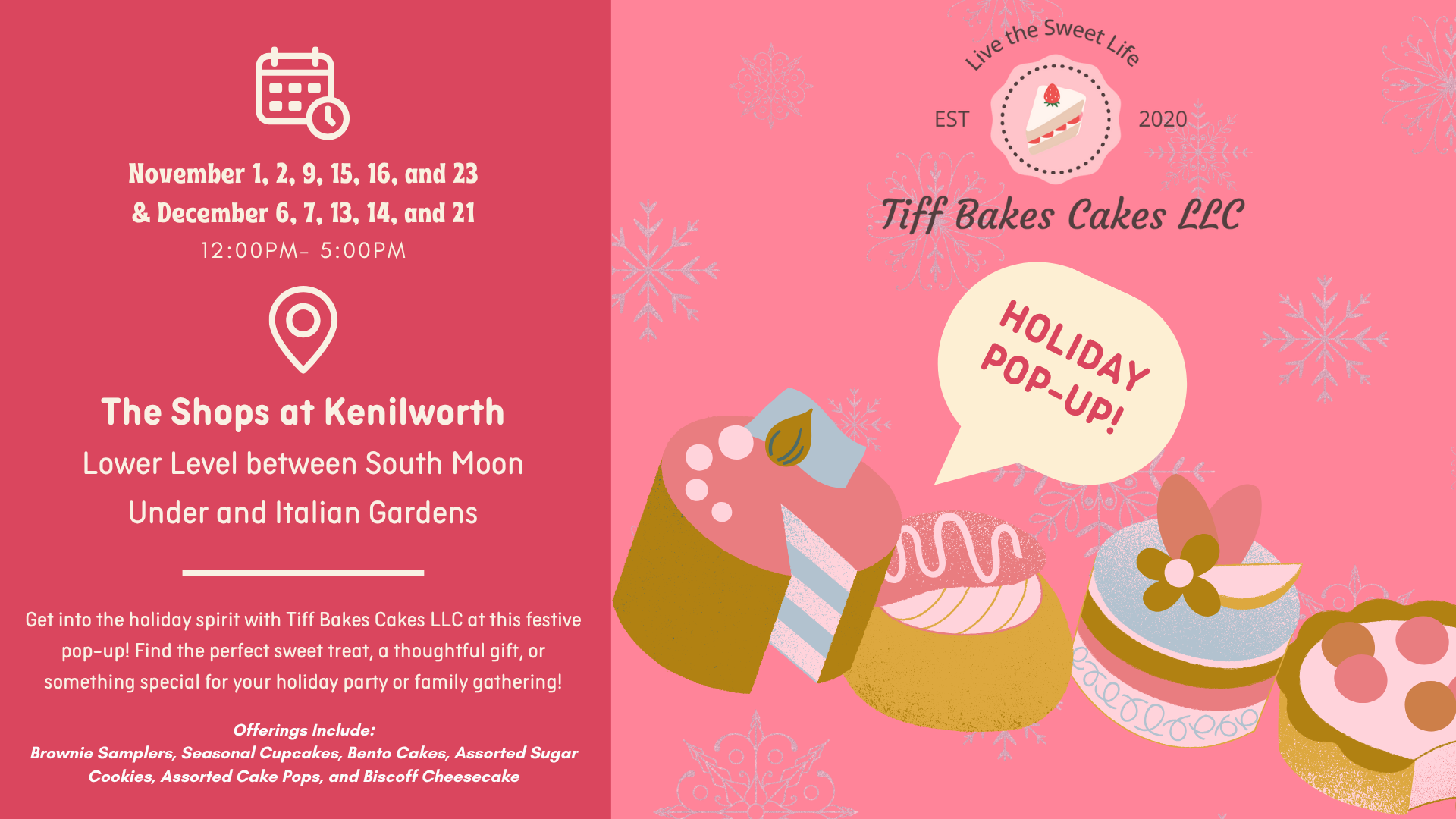 Tiff Bakes Cakes LLC Holiday Pop-Up | The Shops at Kenilworth